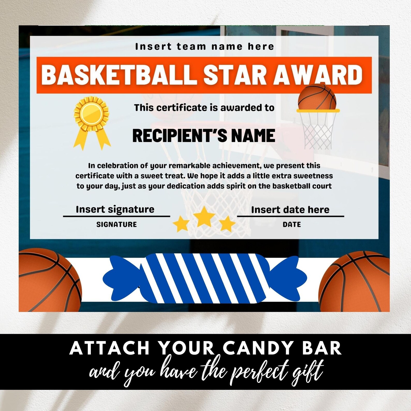 Basketball Award Certificate Template, Candy Bar Sports Award, INSTANT ...