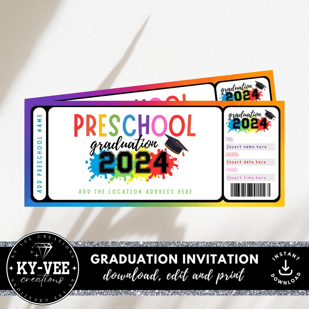 Preschool Graduation Invitation Template, INSTANT DOWNLOAD, Printable ...