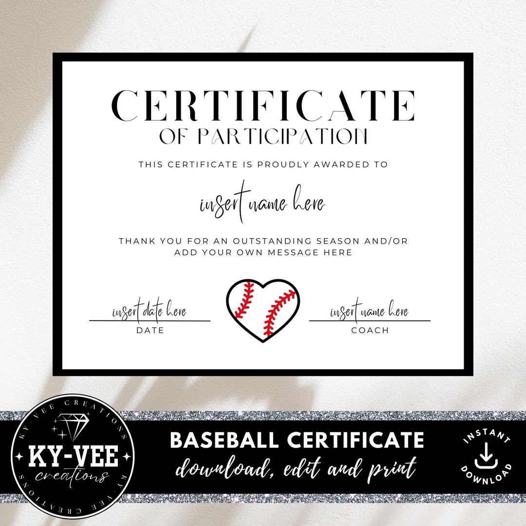 Little League Baseball Certificate, Baseball Award Certificate Template ...
