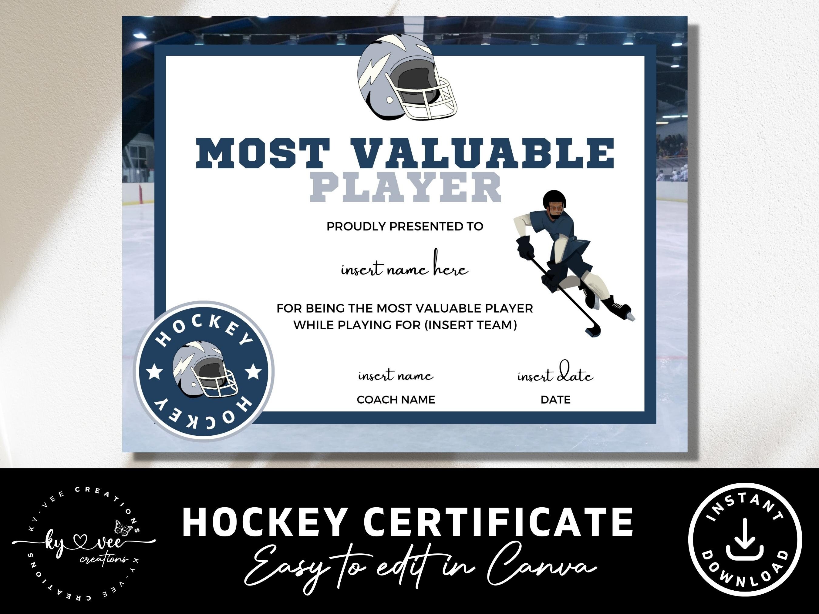 Hockey Certificate Template INSTANT DOWNLOAD Printable Most - Etsy