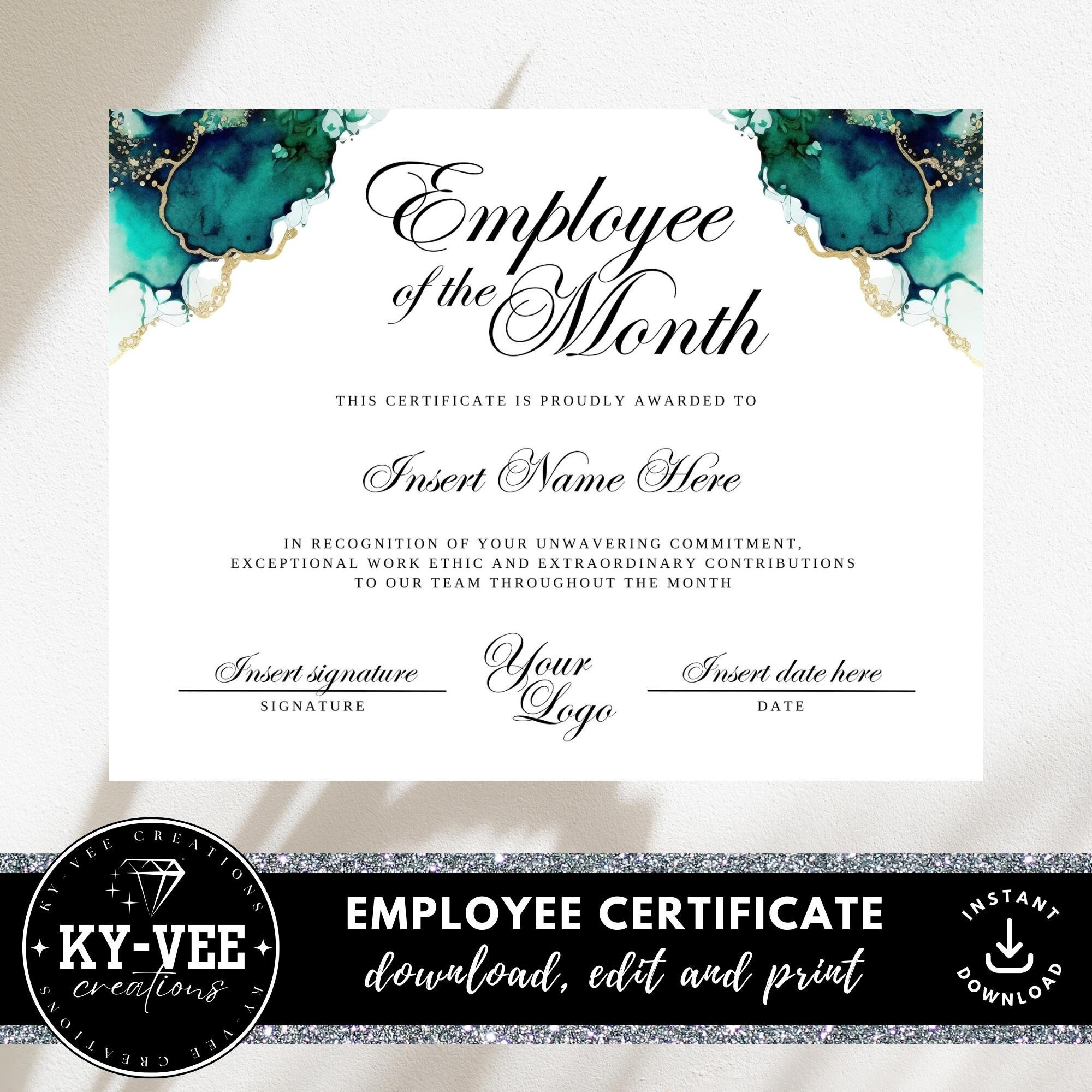 Employee of the Month Recognition Certificate, Printable Awards for ...