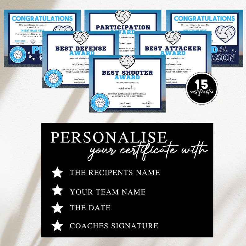 15 Netball Certificate Templates INSTANT DOWNLOAD Editable - Etsy New ...