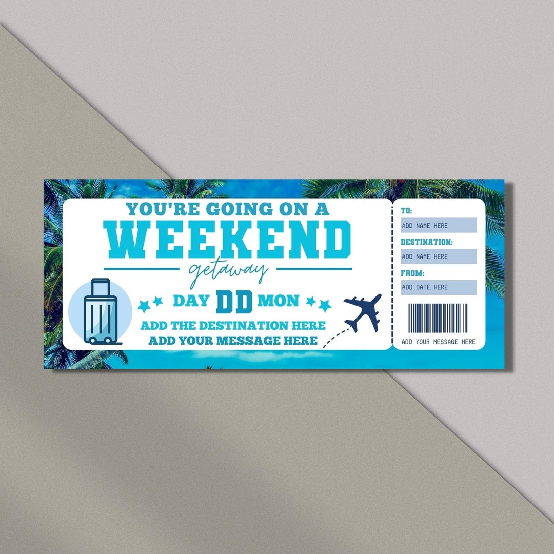 Weekend Getaway Gift Certificate INSTANT DOWNLOAD Printable - Etsy