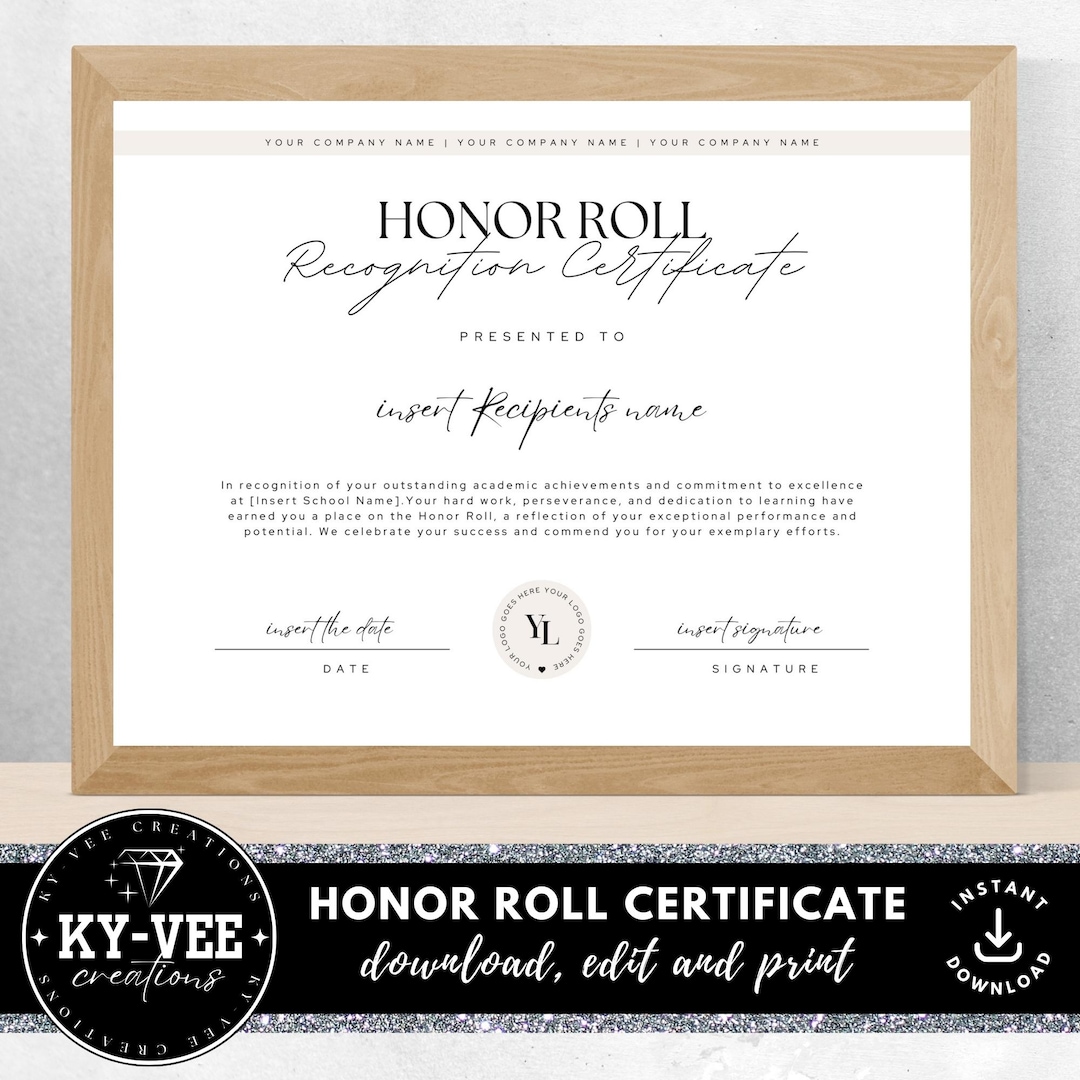 Printable Honor Roll Certificates, INSTANT DOWNLOAD, Certificate of ...