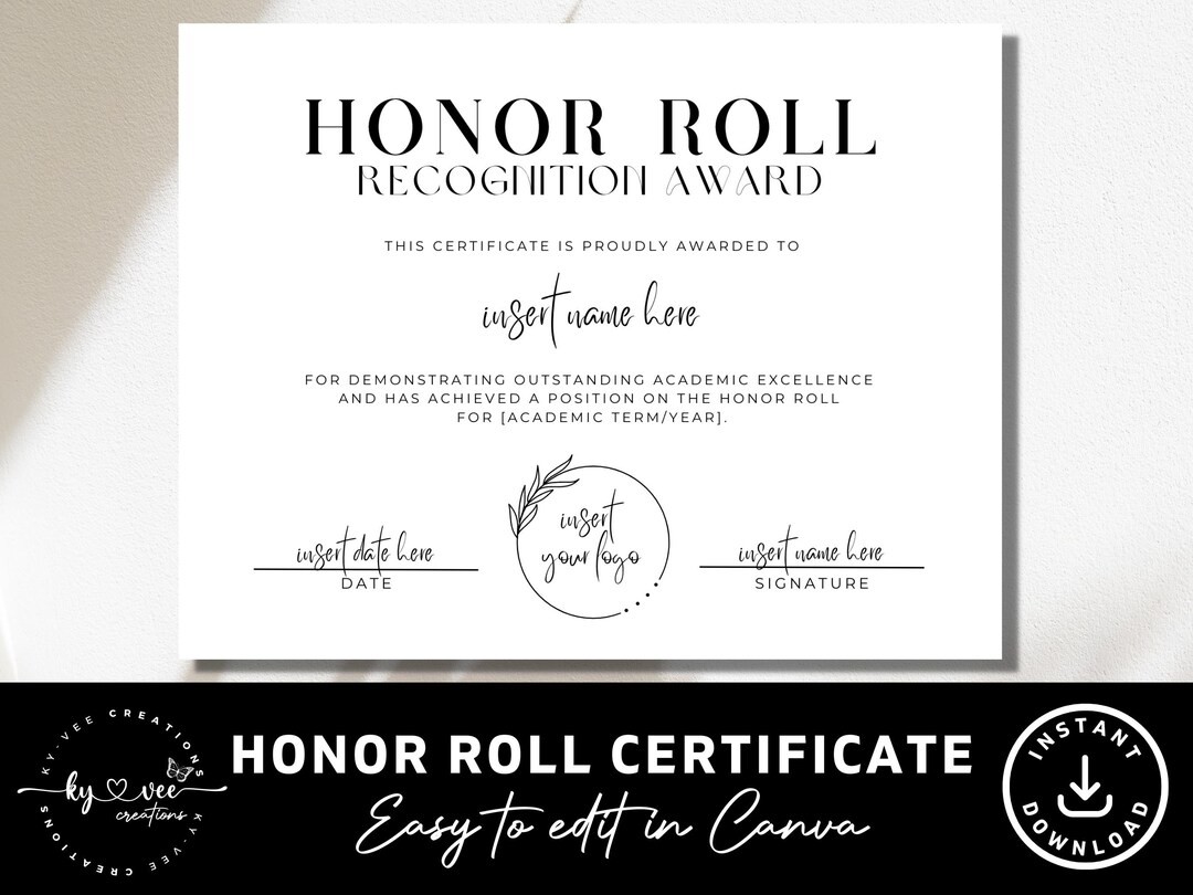 Printable Honor Roll Certificates INSTANT DOWNLOAD - Etsy