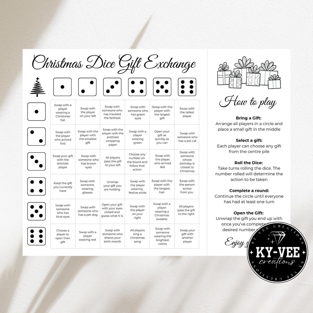 Dice Gift Exchange Template, Roll the Dice Exchange Game for Christmas ...