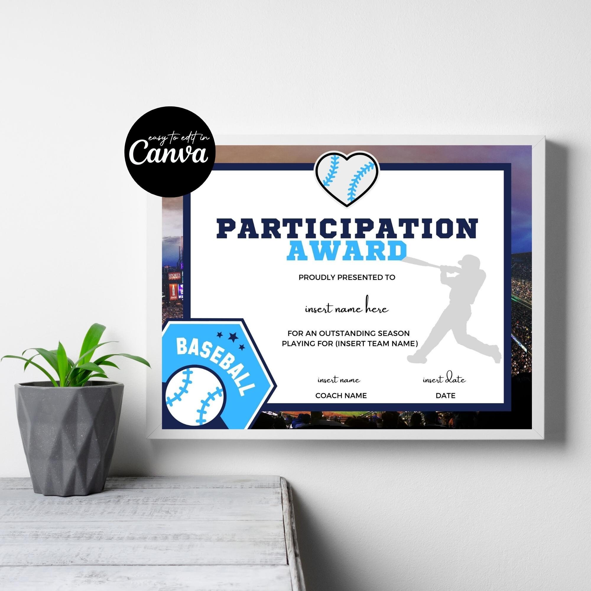 Editable Baseball Certificate Template INSTANT DOWNLOAD - Etsy