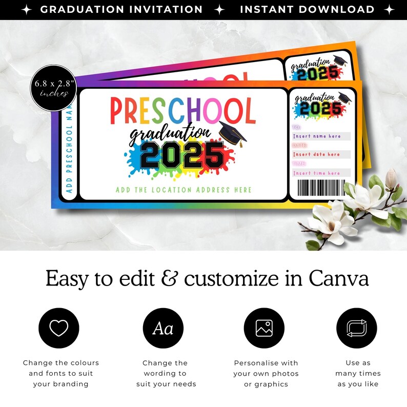 Preschool Graduation Invitation Template, INSTANT DOWNLOAD, Printable ...