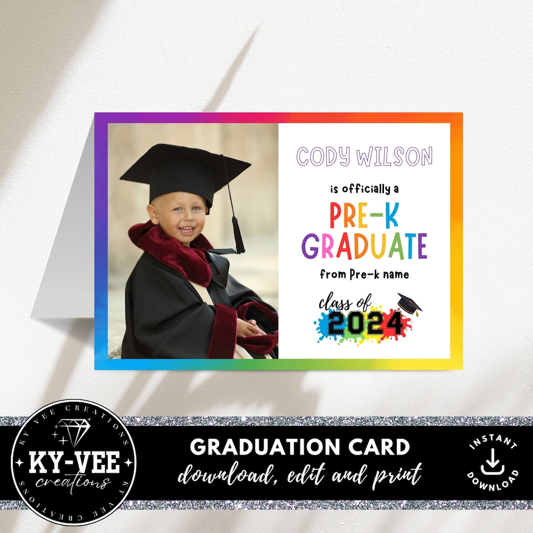 Pre-k Graduation Card, INSTANT DOWNLOAD, Certificate of Completion Pre ...