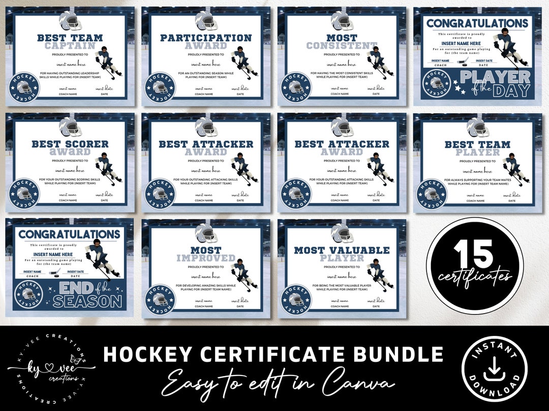 15 Hockey Certificate Templates INSTANT DOWNLOAD Editable - Etsy
