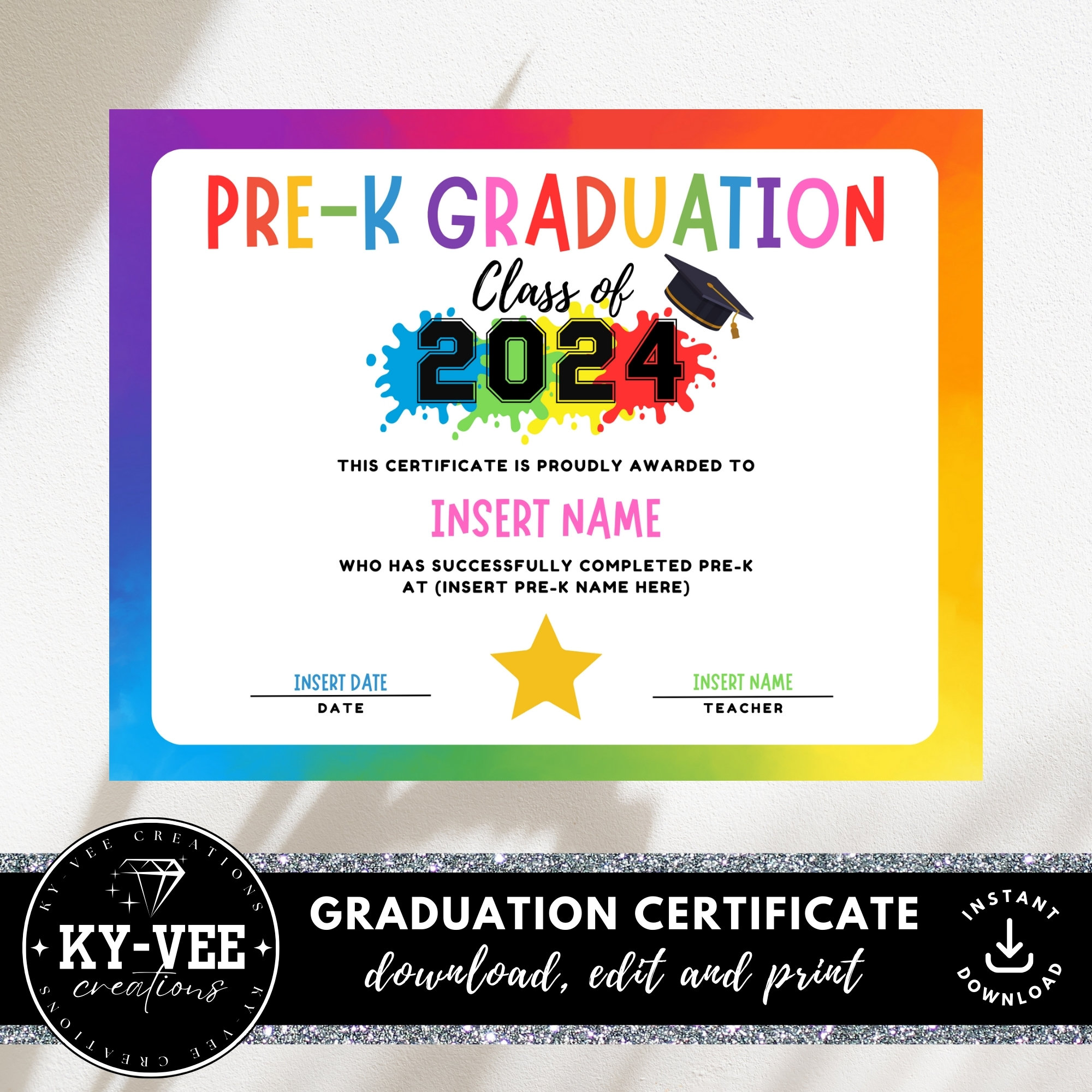 Pre K Graduation Certificate, INSTANT DOWNLOAD, Printable Pre-k Diploma ...
