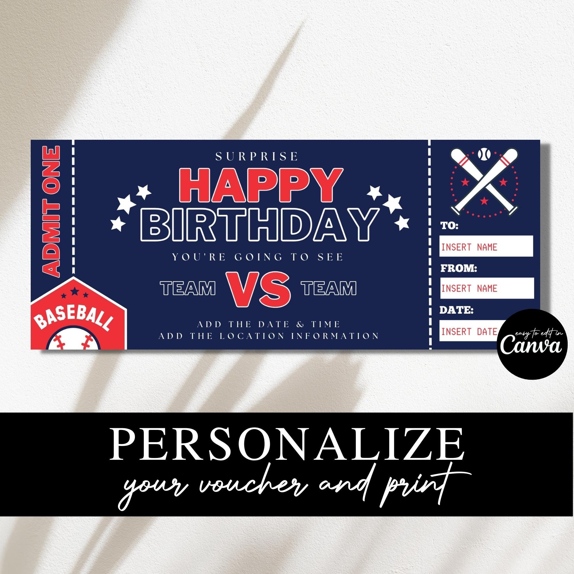 Printable Baseball Tickets INSTANT DOWNLOAD Baseball Ticket - Etsy