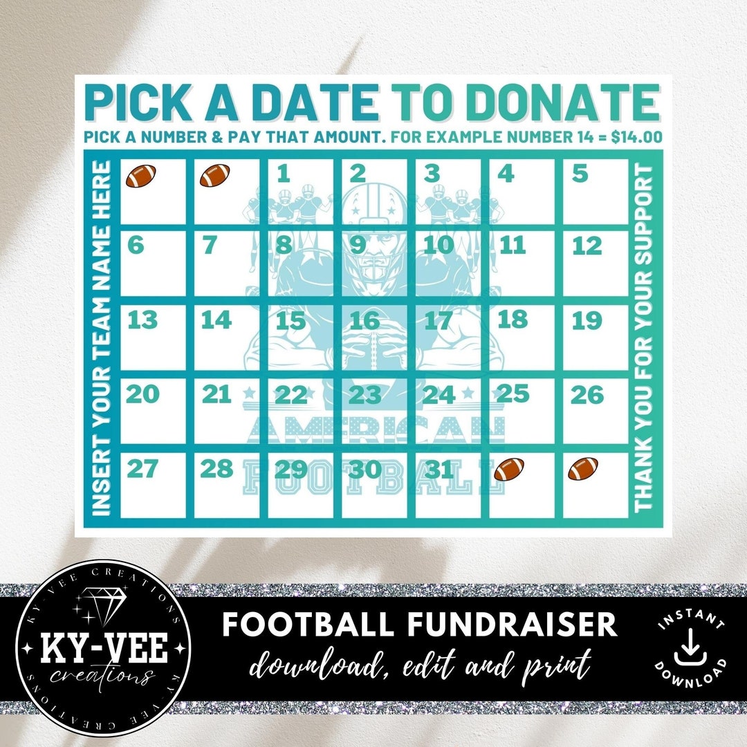 Pick a Date to Donate Football Calendar Fundraiser Template, Printable ...