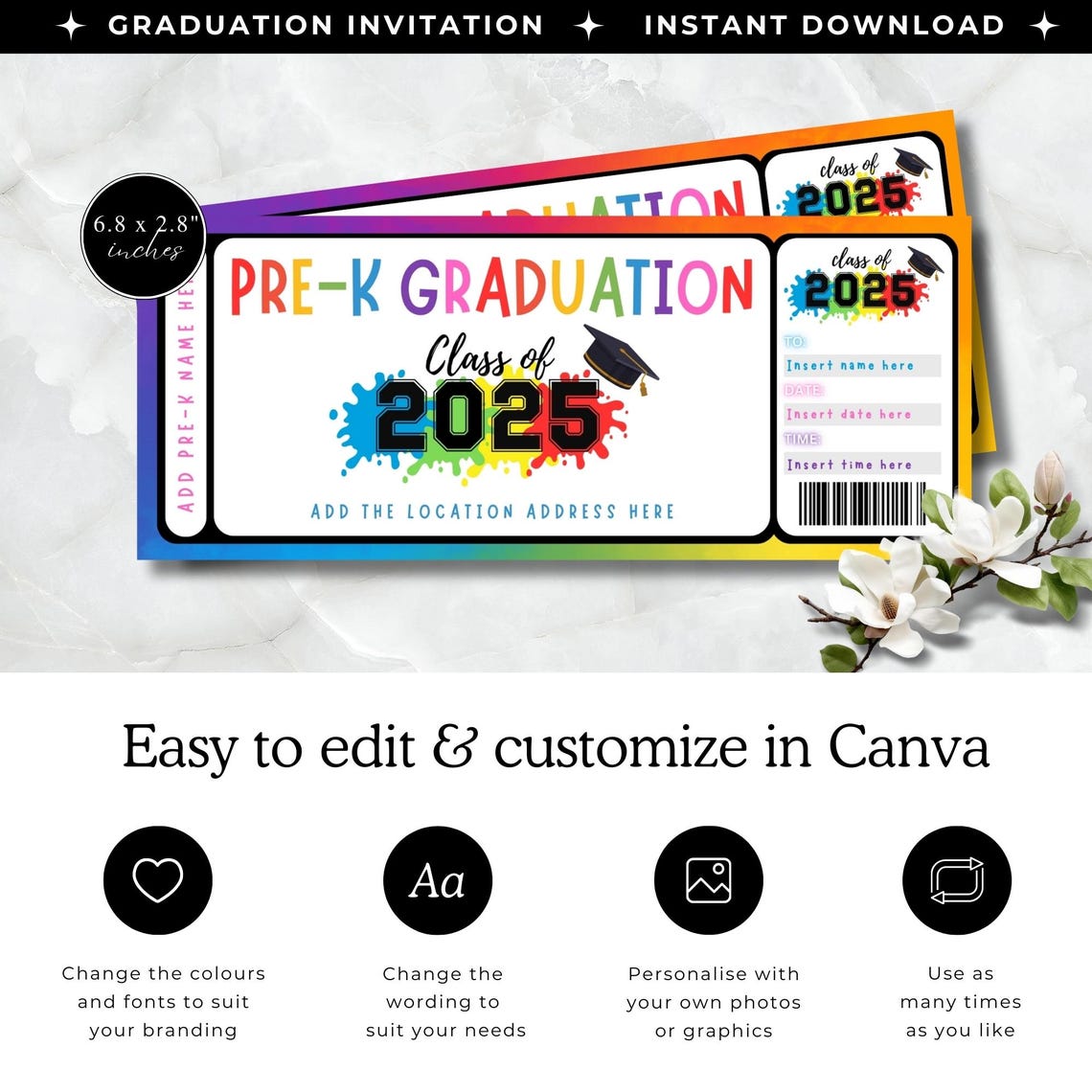 Pre-k Graduation Invitations Template, INSTANT DOWNLOAD, Printable Pre ...