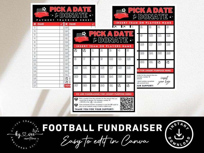 Pick a Date to Donate Football Calendar Soccer Fundraising - Etsy