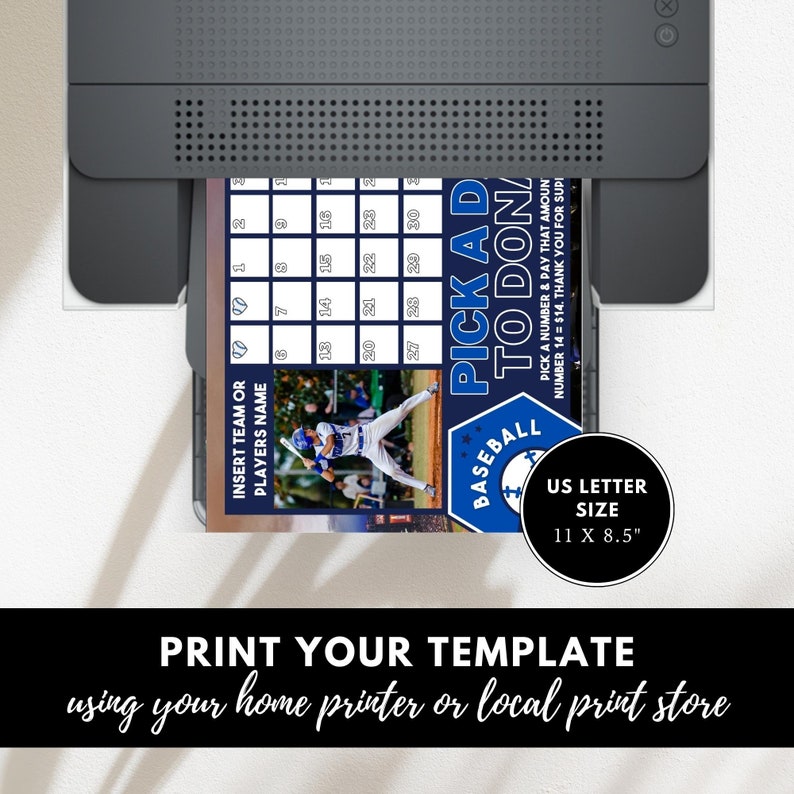 Pick a Date to Donate Baseball Editable Calendar Fundraiser Template ...