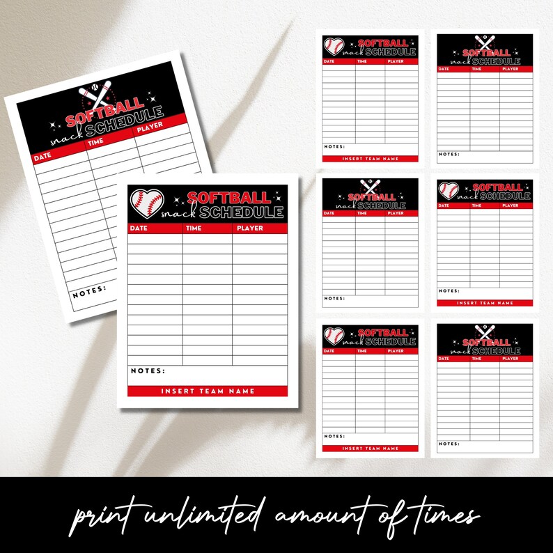 Softball Schedule Template INSTANT DOWNLOAD Printable Snack - Etsy