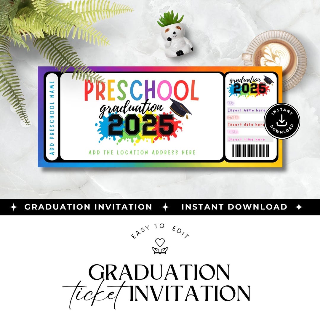 Preschool Graduation Invitation Template, INSTANT DOWNLOAD, Printable ...