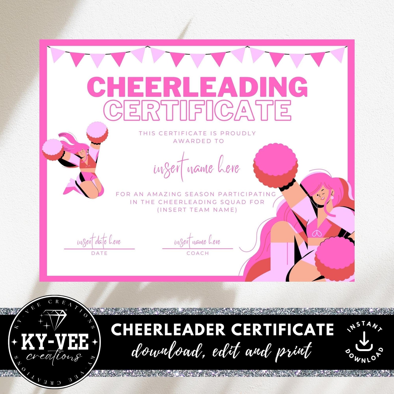 Cheer Certificate, INSTANT DOWNLOAD, Editable Cheerleading Certificate ...