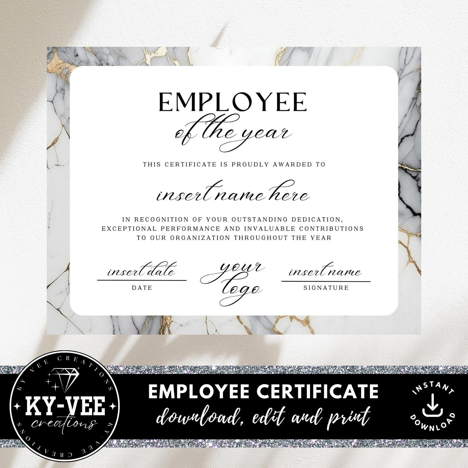 Employee of the Year Certificate, INSTANT DOWNLOAD, Editable Employee ...
