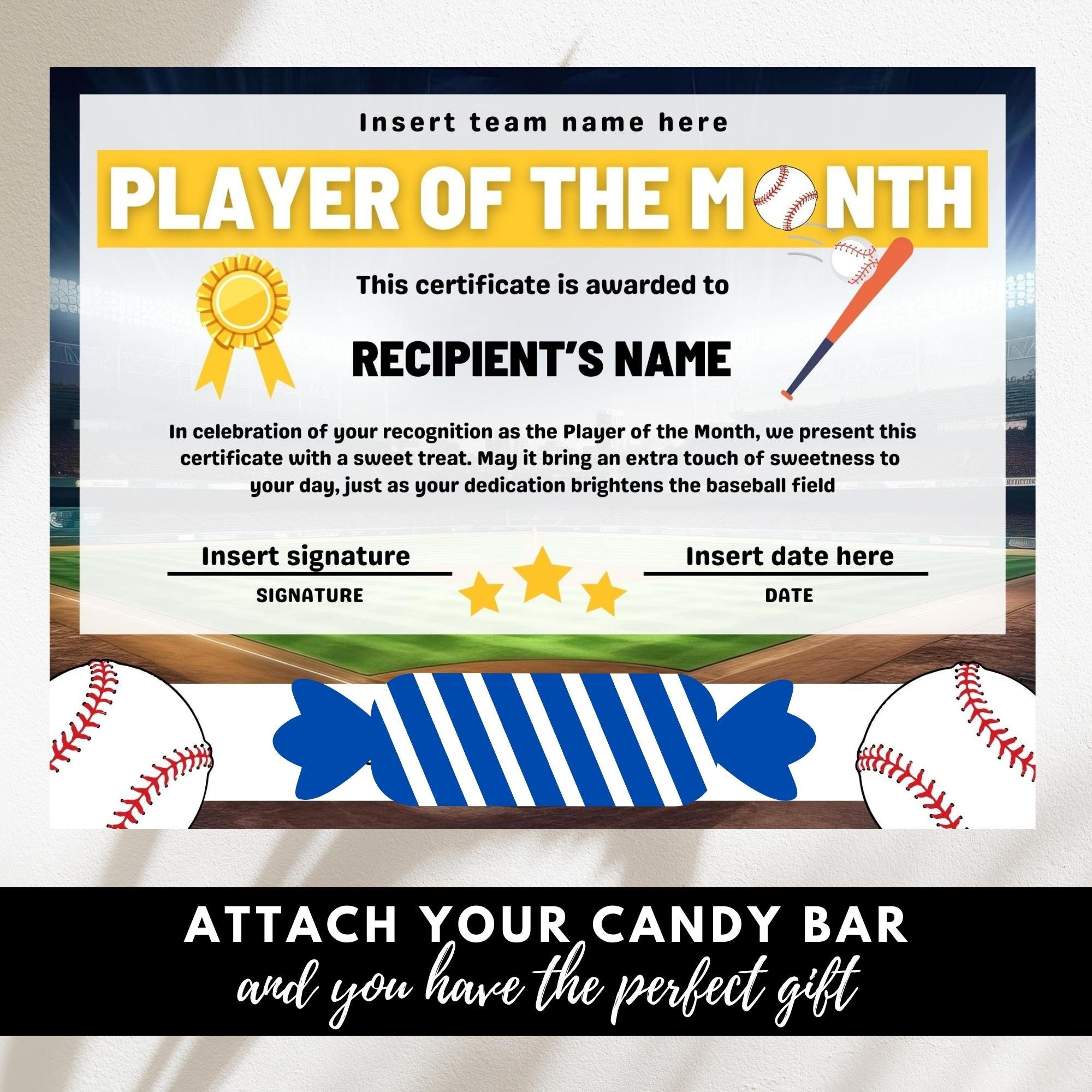 Baseball Award Certificate Template Candy Bar Sports Award - Etsy