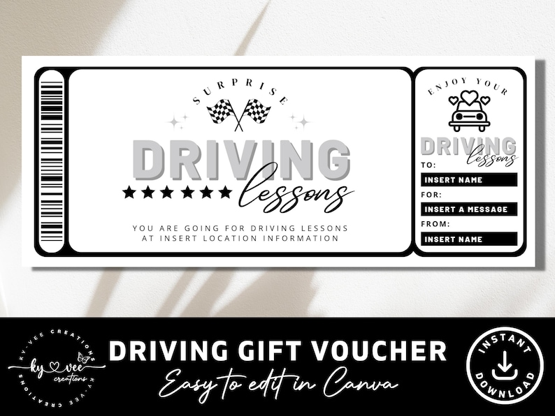 Driving Lesson Voucher Canva Template INSTANT DOWNLOAD - Etsy