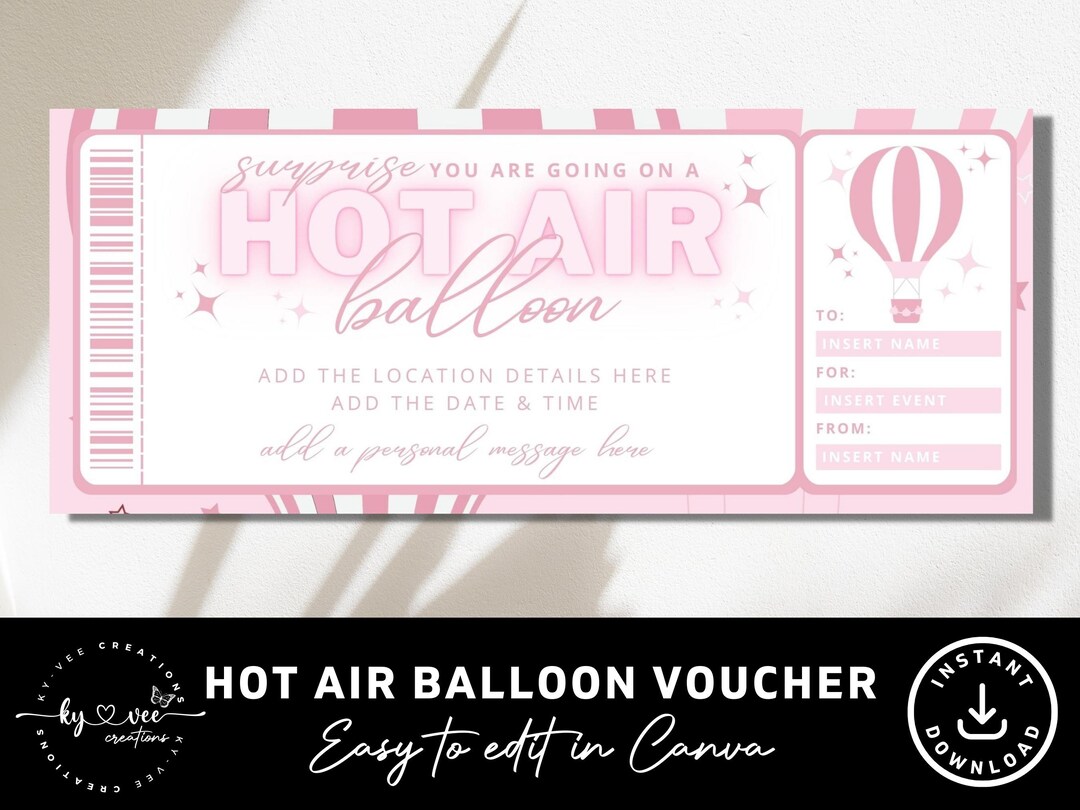 Hot Air Balloon Gift Certificate INSTANT DOWNLOAD Editable - Etsy