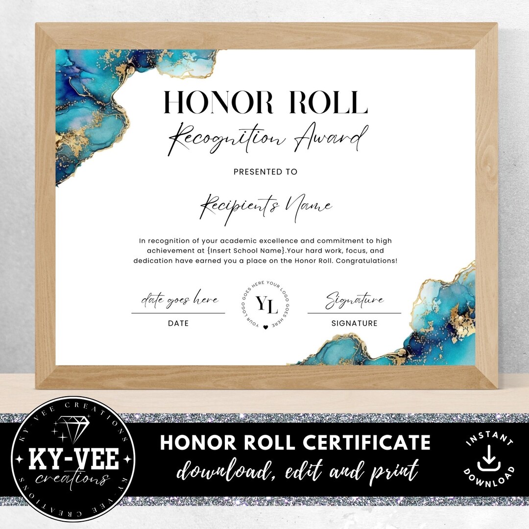 Printable Honor Roll Certificates, INSTANT DOWNLOAD, Certificate of ...