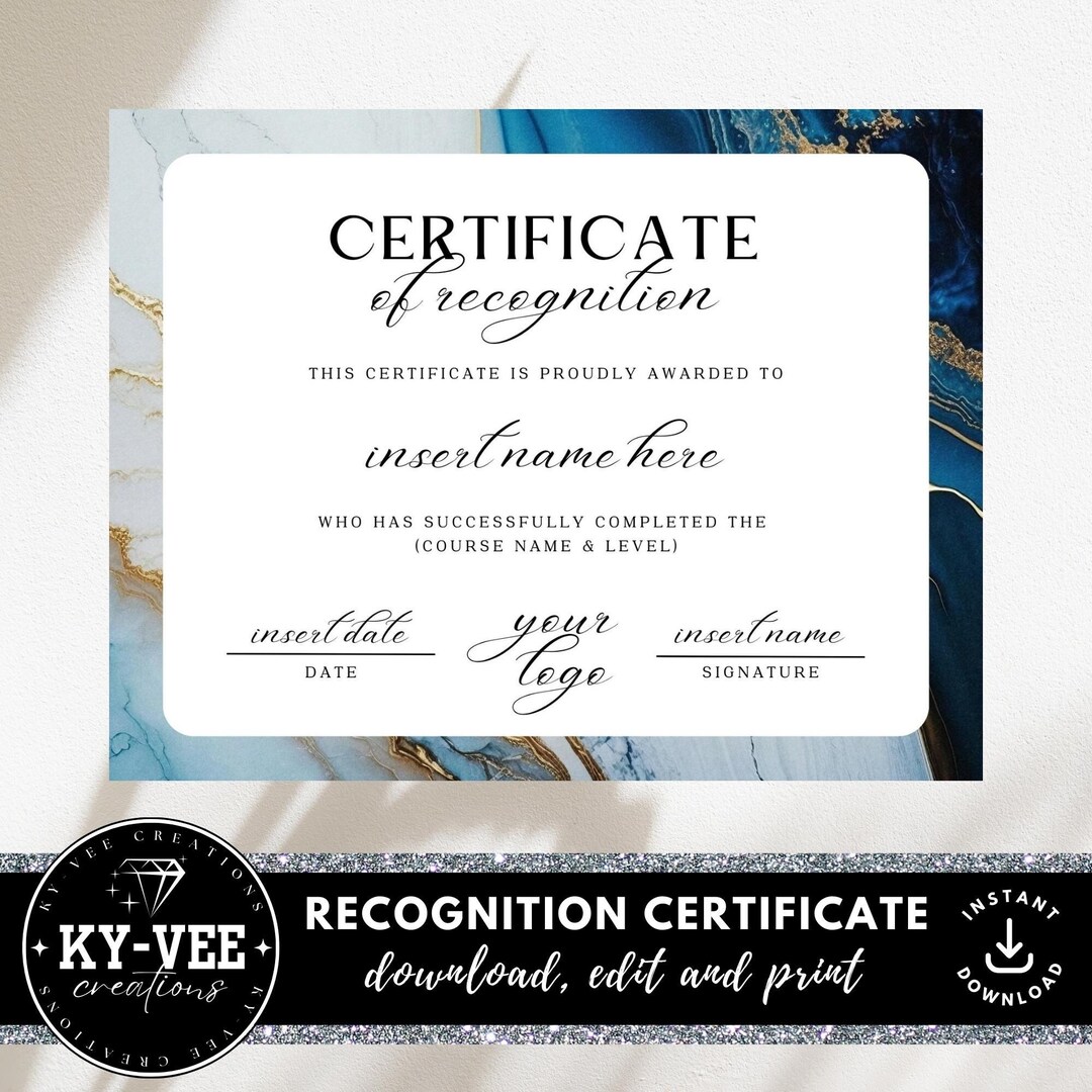 Template for Certificate of Recognition, INSTANT DOWNLOAD, Recognition ...