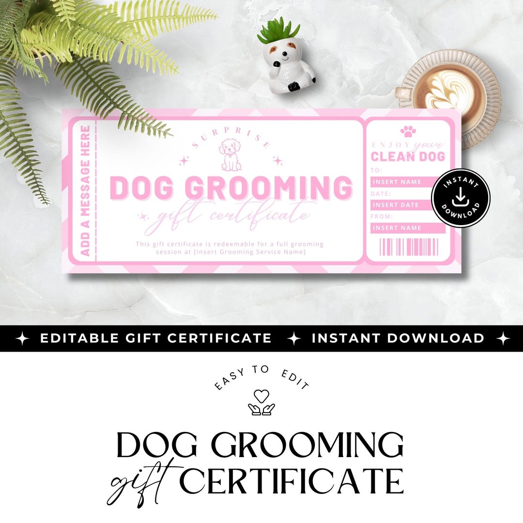 Dog Grooming Gift Certificate, Printable Pet Coupon, Instant Download ...