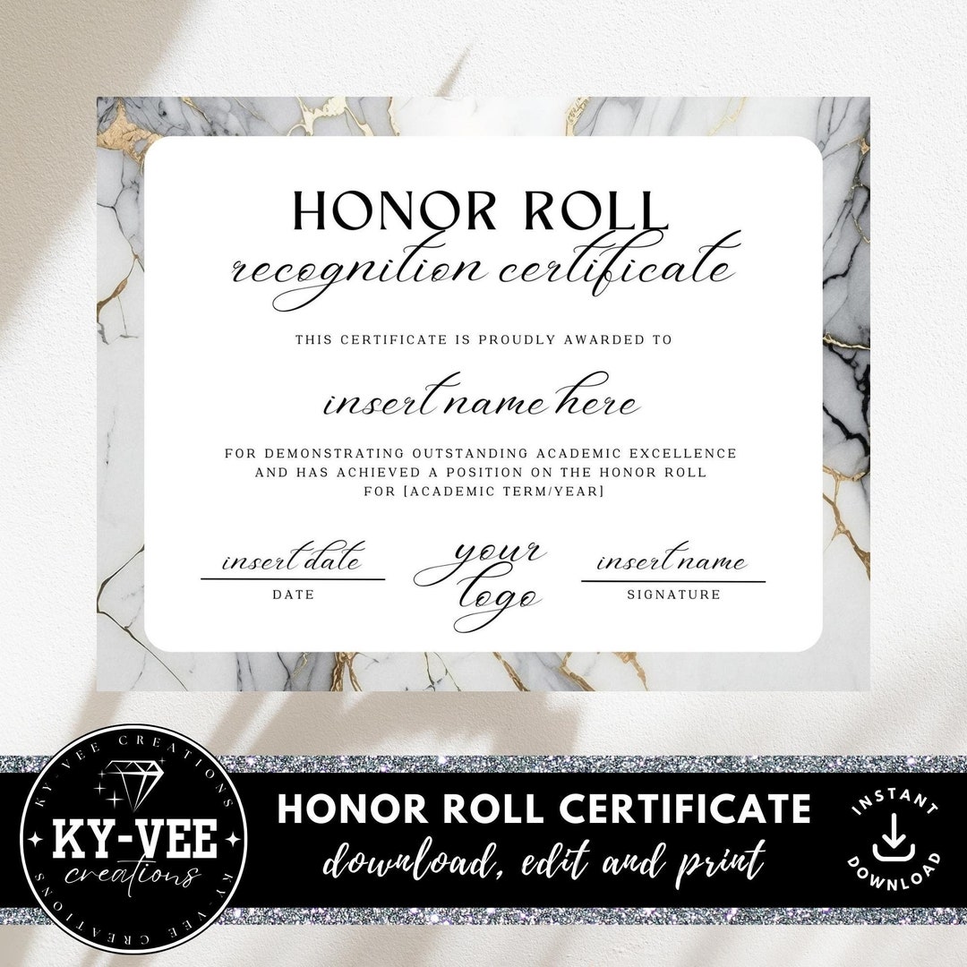 Printable Honor Roll Certificate, INSTANT DOWNLOAD, Canva Certificate ...