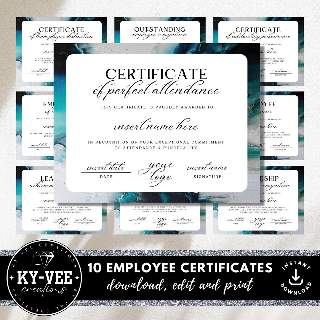 10 Employee Certificate Templates, INSTANT DOWNLOAD, Printable Awards ...
