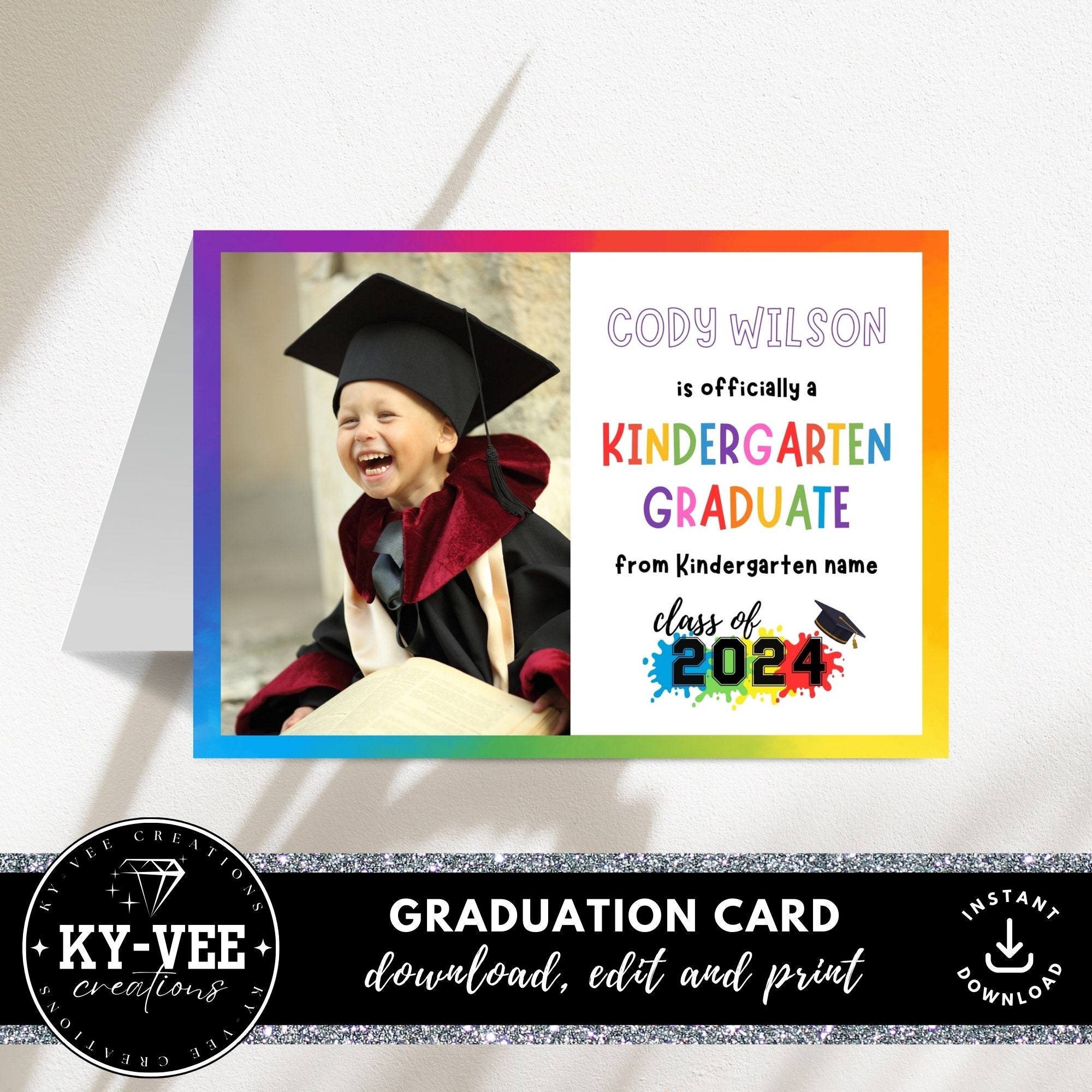 Kindergarten Graduation Card, INSTANT DOWNLOAD, Editable Kindy Graduate ...