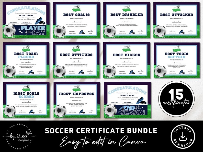 15 Printable Soccer Award Certificates INSTANT DOWNLOAD - Etsy