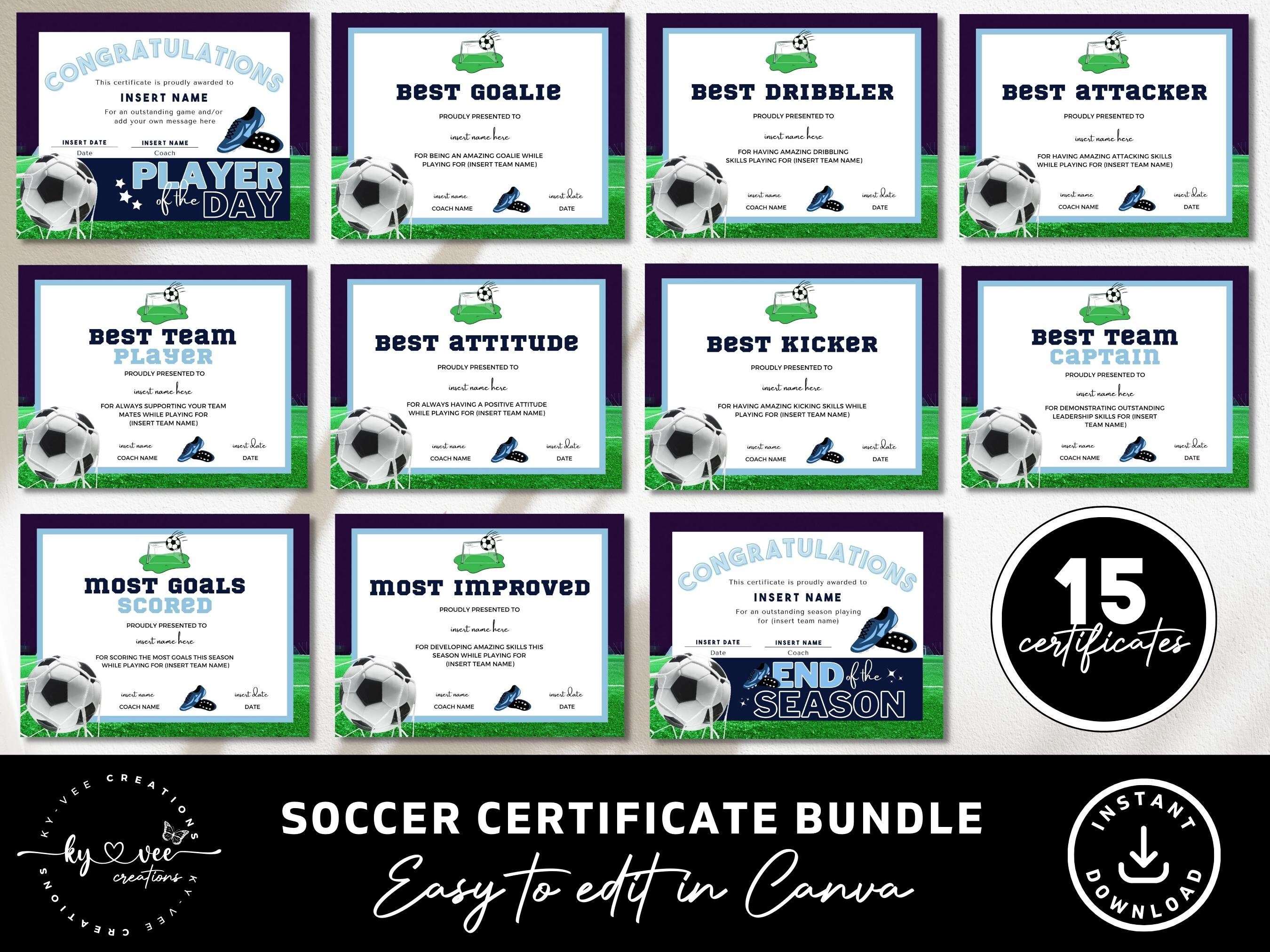15 Printable Soccer Award Certificates INSTANT DOWNLOAD - Etsy