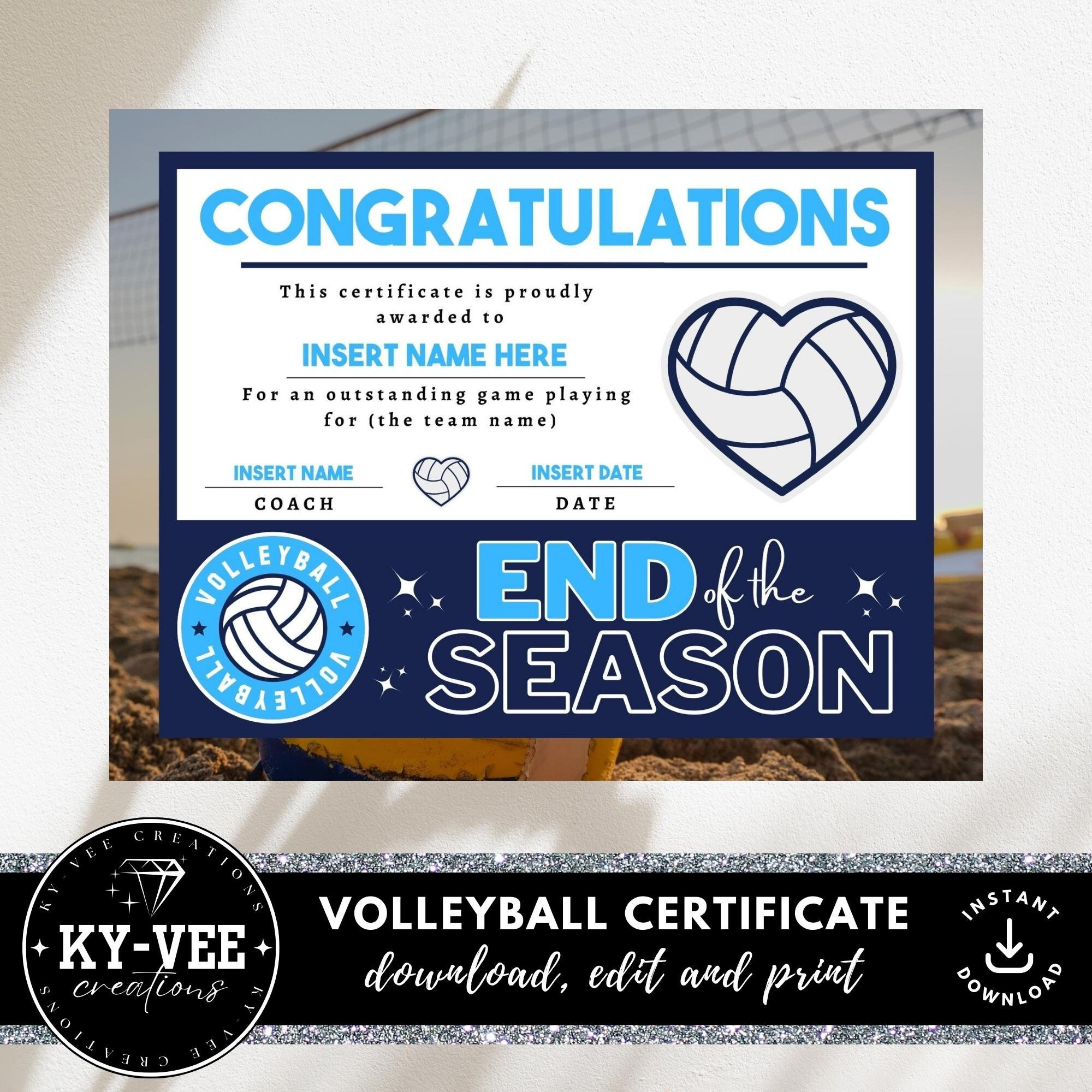 Volleyball End of the Season Celebration Certificate Template, INSTANT ...