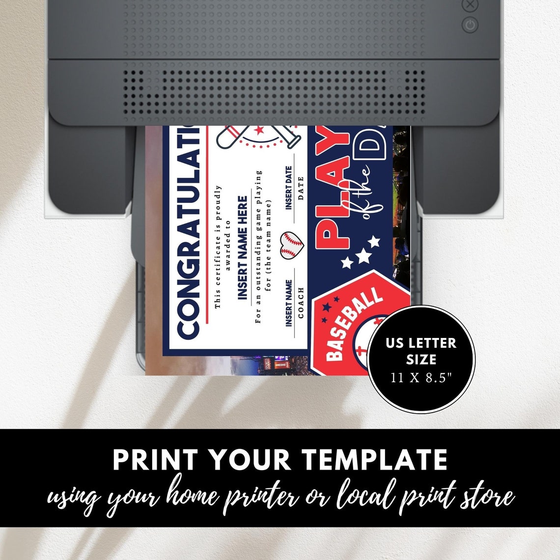 Editable Baseball Certificate Template, Player of the Day Award for ...