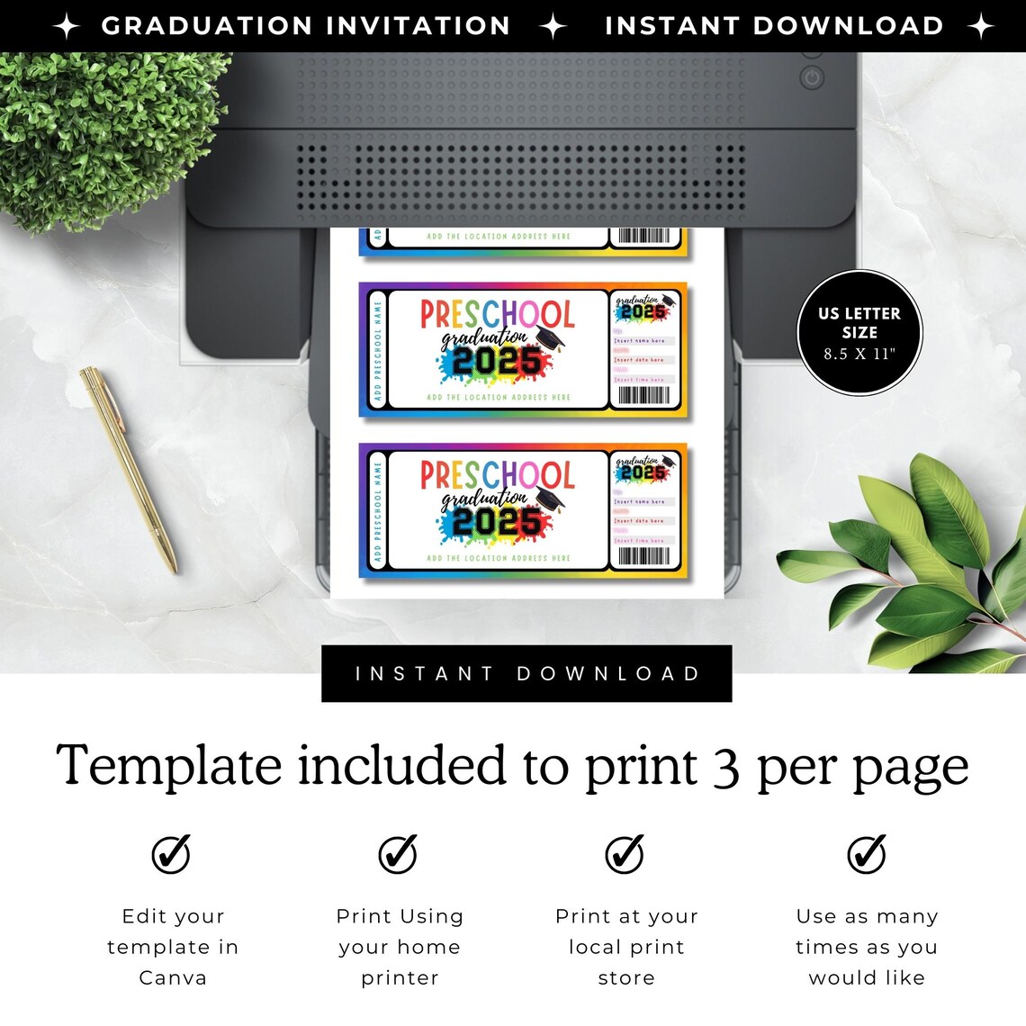 Preschool Graduation Invitation Template, INSTANT DOWNLOAD, Printable ...