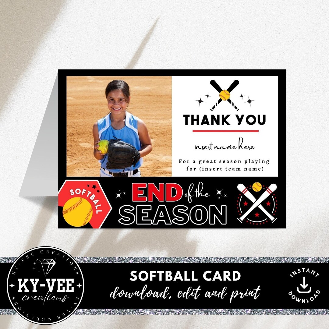 Softball Card Template Canva, INSTANT DOWNLOAD, Personalized Cards for ...