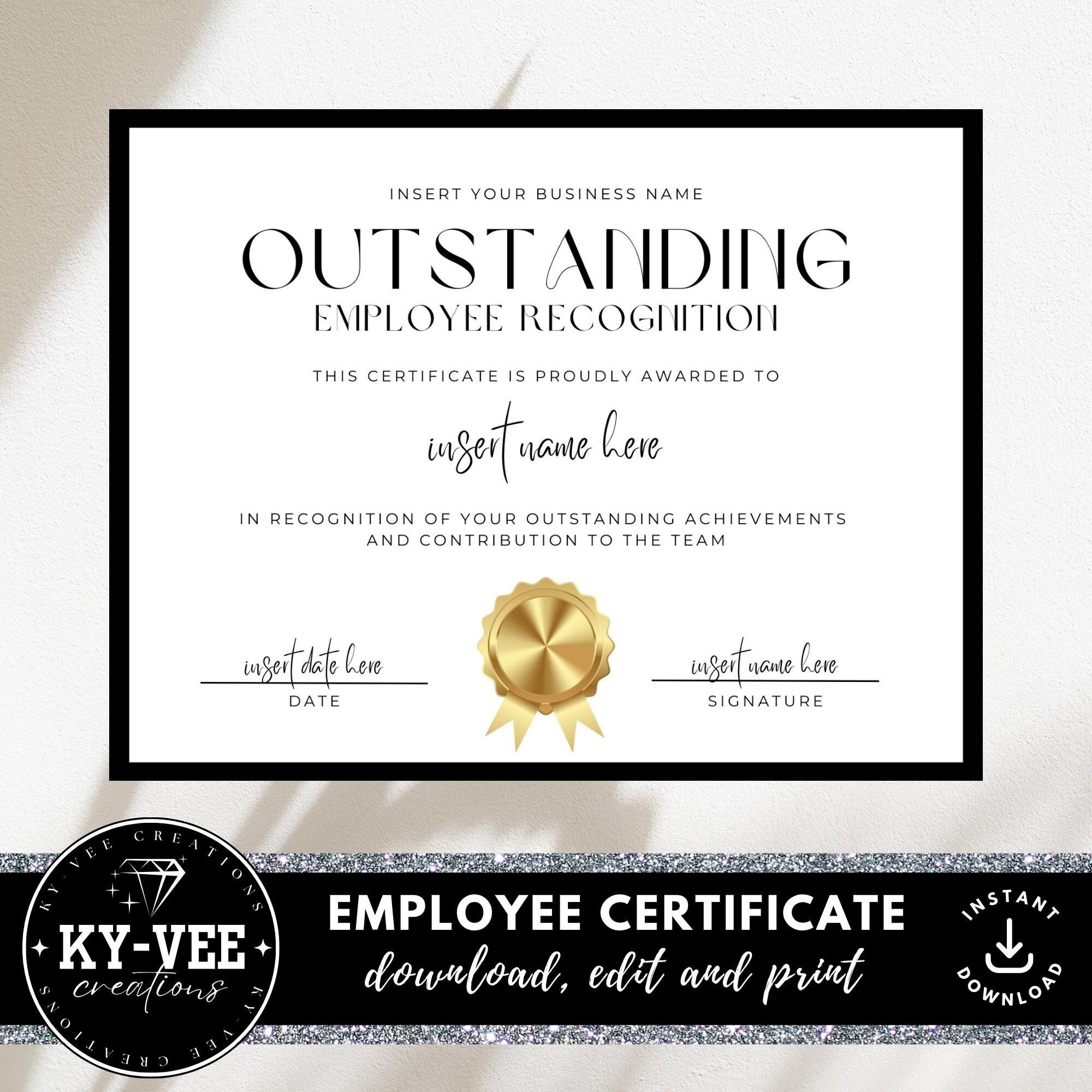 Employee Appreciation Certificate Template, INSTANT DOWNLOAD, Printable Recognition Awards From ...