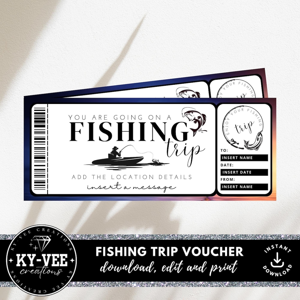 Printable Fishing Gift Certificate Template, INSTANT DOWNLOAD, Editable ...
