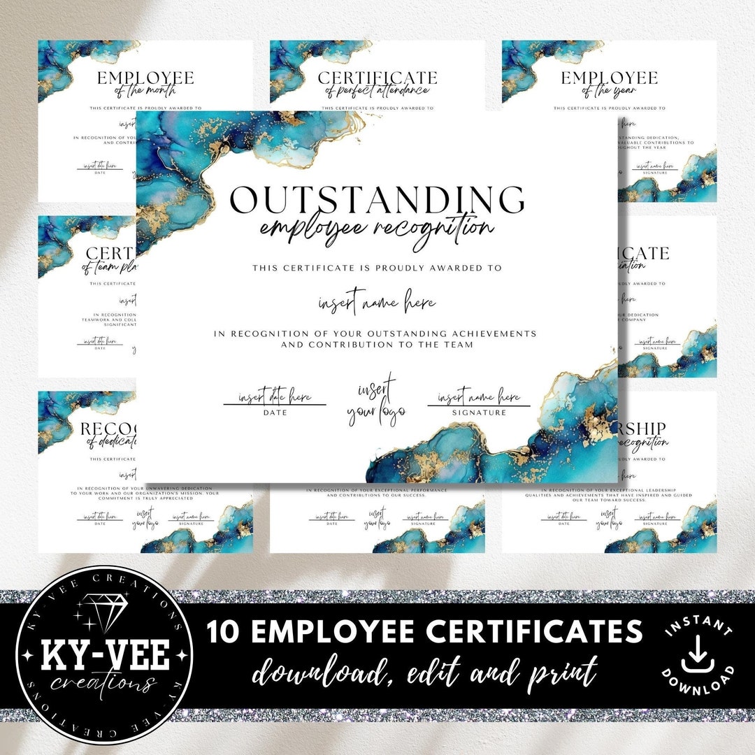 10 Employee Certificate Templates, INSTANT DOWNLOAD, Printable Canva ...