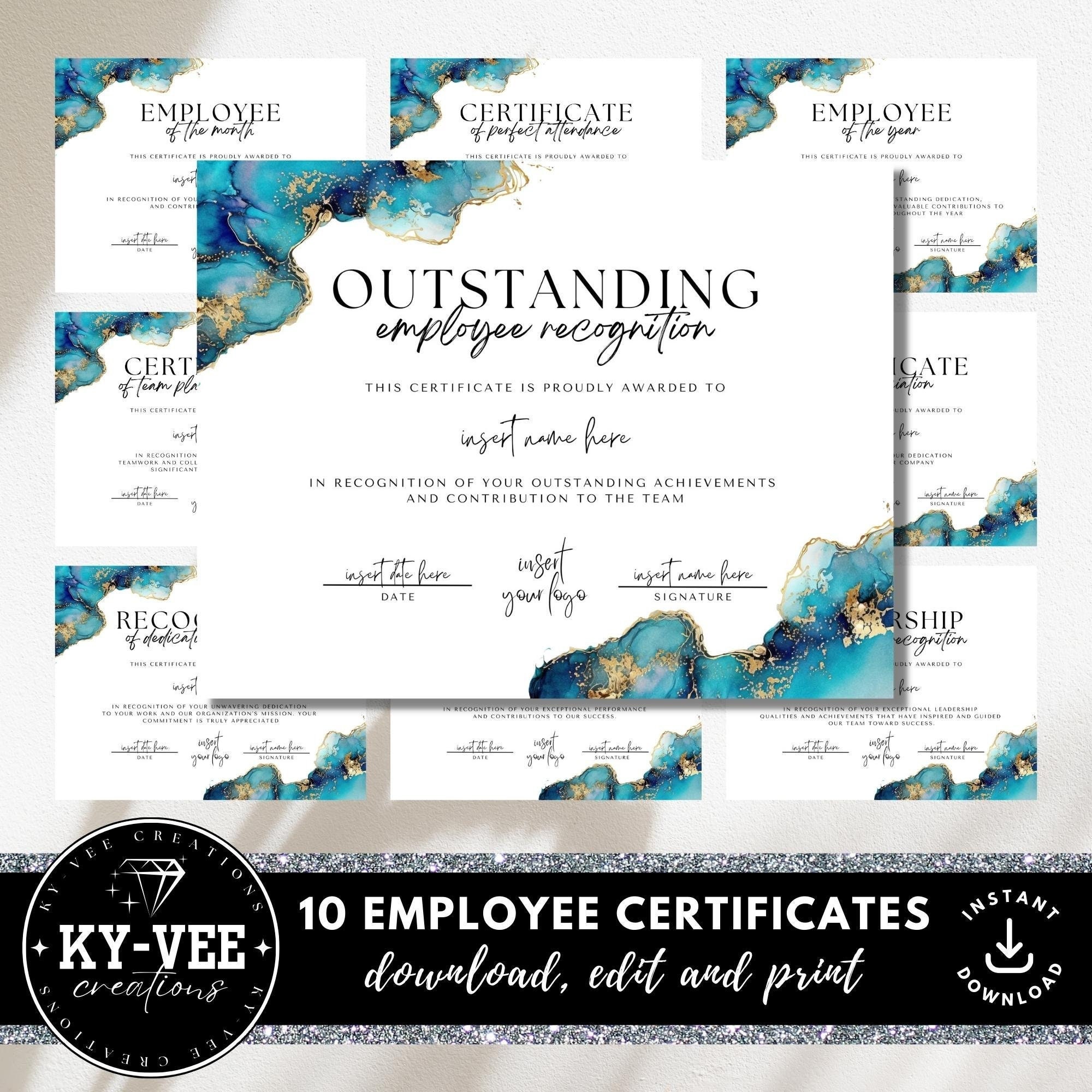 10 Employee Certificate Templates, INSTANT DOWNLOAD, Printable Canva ...