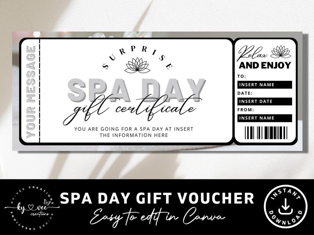 Spa Massage Gift Card INSTANT DOWNLOAD Printable Spa Day - Etsy