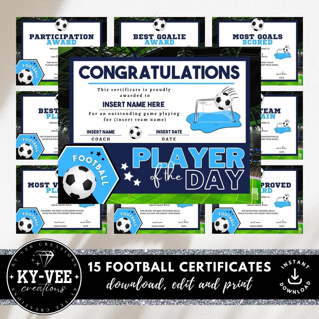 Football Certificate Template Editable, Printable Canva Awards for Kids ...