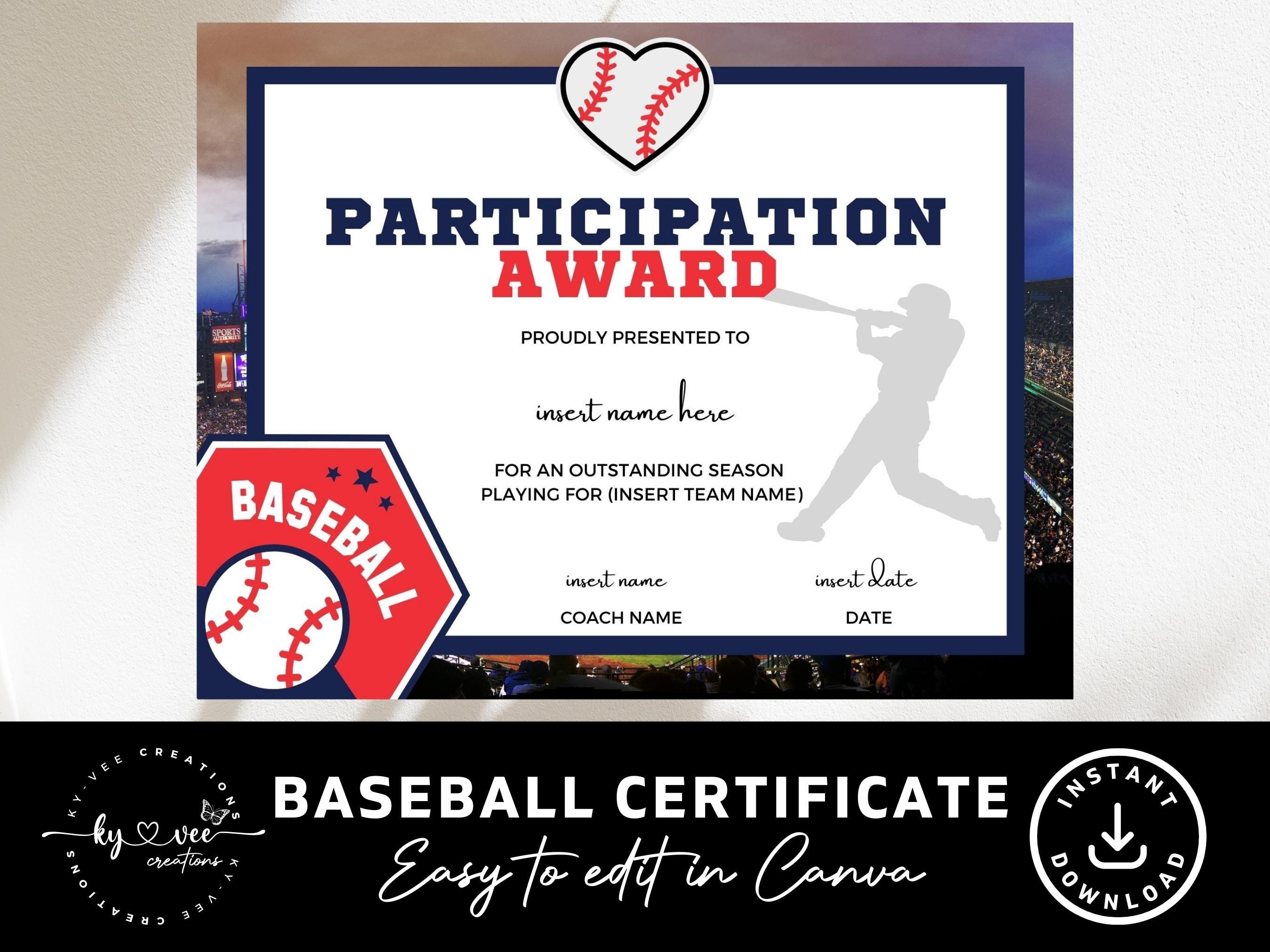 Editable Baseball Certificate Template INSTANT DOWNLOAD - Etsy