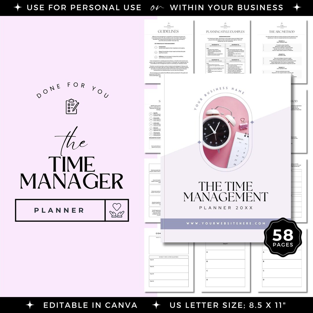 Time Management Planner Canva Template, Printable Productivity Planning ...