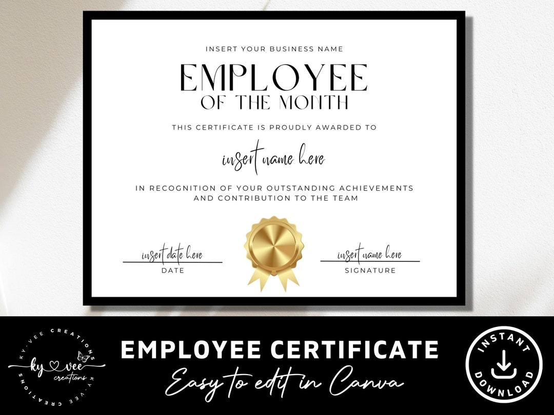 Employee Recognition Certificate Template INSTANT DOWNLOAD - Etsy