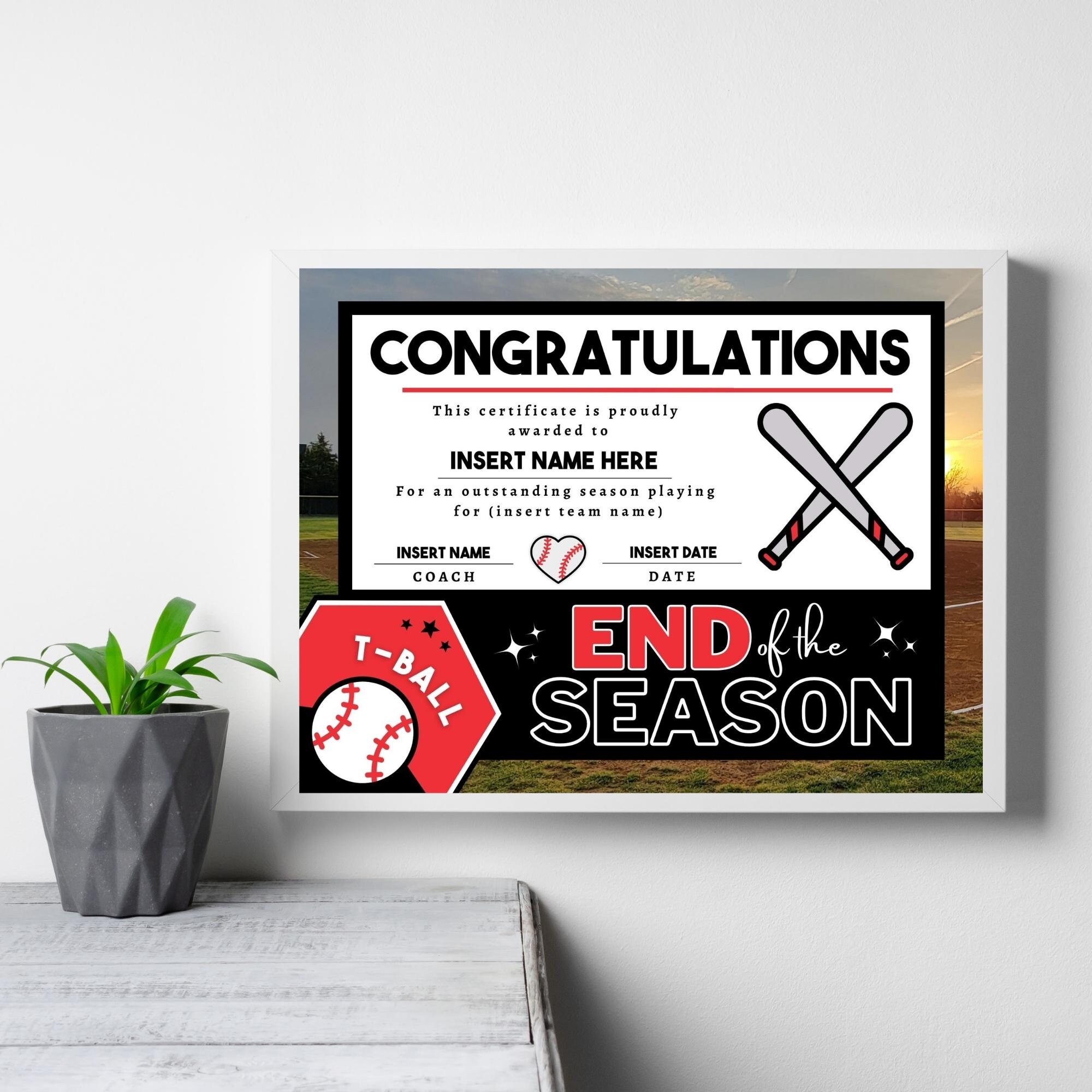 T Ball Certificate Template, INSTANT DOWNLOAD, Editable End of the ...