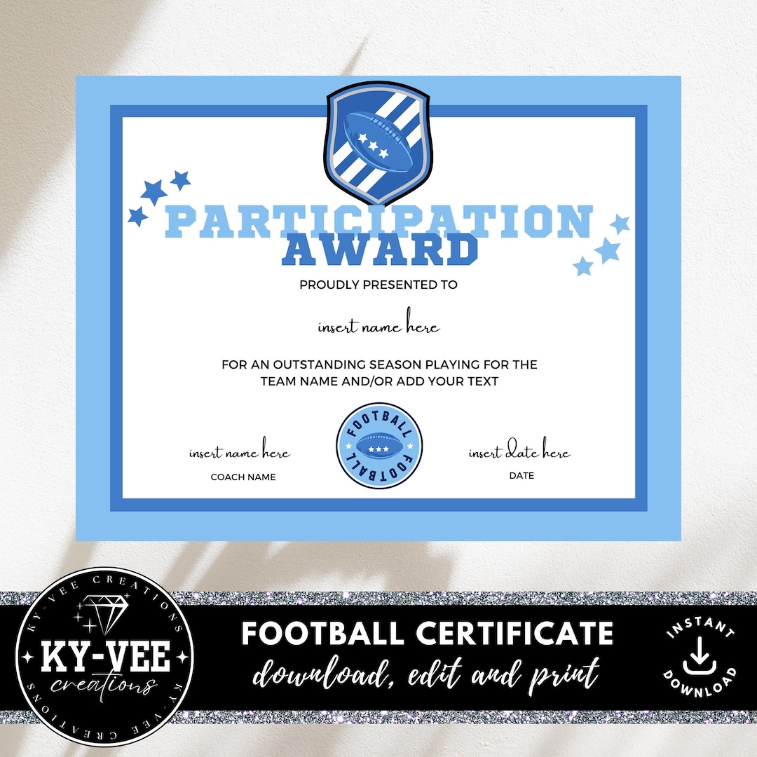 Football Certificate Template, INSTANT DOWNLOAD, Editable Football ...